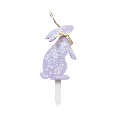 China Custom Purple Floral Bunny Hanging Stake with OEM/ODM Services for Seasonal Retail Easter Holiday Decoration for sale