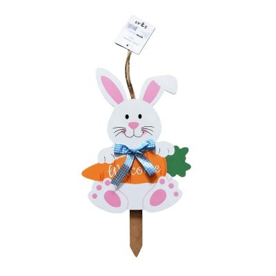 China Custom Bunny Carrot Bow Easter Yard Stake with Customizable Artwork and OEM/ODM Services for Seasonal Retail for sale