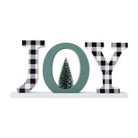 China Custom Buffalo Plaid JOY Christmas Table Sign with OEM/ODM Customization for Wholesale Seasonal Decor for sale