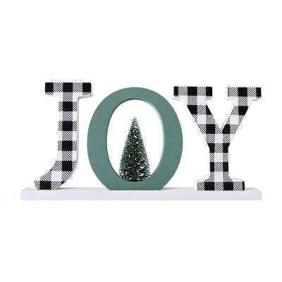 China Custom Buffalo Plaid JOY Christmas Table Sign with OEM/ODM Customization for Wholesale Seasonal Decor for sale