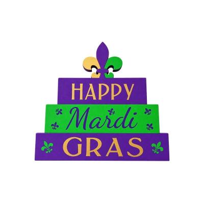 China Custom Happy Mardi Gras Stacked Table Sign with OEM/ODM Customization for Seasonal Merchandising for sale