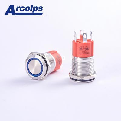 China IP66 Illuminated Push Button Switch 16mm Metal Push Button Switch 1NO Ring for sale