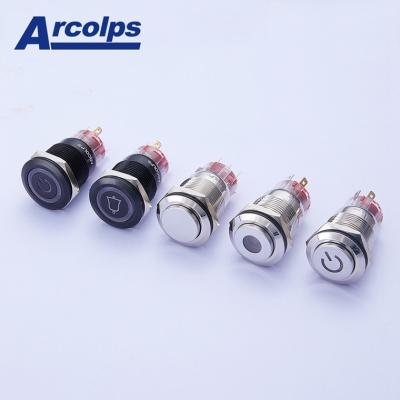 China 1NO1NC 19mm Metal Push Button Switch IP65 2A 250V Nickel Plated Stainless Steel for sale