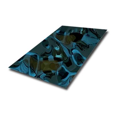 China Blue Ripple Pvd Metal Decorative Sheet Water Wave Stainless Steel Panel for sale