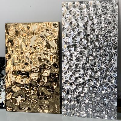 China 316 Cold Rolled Etching Water Ripple Stainless Steel Sheet Gold Color Mirror Thick 3.0 mm for sale