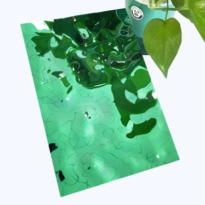 China 304 0.6mm thick mirror PVD green color stainless steel sheet water ripple stainless steel ceiling panel for sale