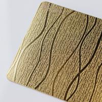 China 304 316 4x8 ft PVD Gold Color Willow Stripe Pattern Etched Decorative Stainless Steel Sheet for sale