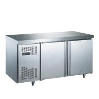 China Commercial Kitchen Counter Workbench Double-Door Bullet Foot Storage Chiller Stainless Steel Single-Temperature Fan Refrigerator for sale