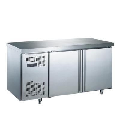 China Commercial Kitchen Counter Workbench Double-Door Bullet Foot Storage Chiller Stainless Steel Single-Temperature Fan Refrigerator for sale