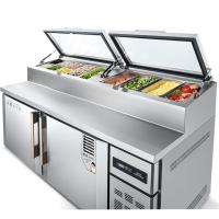 China Commercial Customizable LED Refrigerated Display Cabinet Single-Temperature Console Powder Grooving Table for Pizza Salad for sale