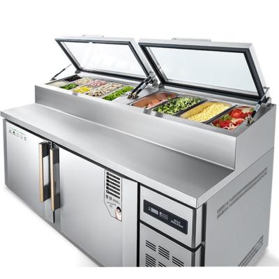 China Commercial Customizable LED Refrigerated Display Cabinet Single-Temperature Console Powder Grooving Table for Pizza Salad for sale