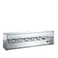 China Commercial Kitchen 1500*395*200mm 6x1/3GN Cooling Pizza Showcase Salad Bar Refrigerator Chiller 3-Door Compressor Display Cooler for sale