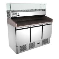 China Commercial Kitchen Pizza Salad Prep 201/304 Table Large Capacity Stainless Steel  Refrigerator Marble Surface Workbench for sale