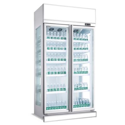 China Commercial Upright Glass Door Front Refrigerated Display Freezer Case Glass 2 Door Mobile Display Showcase for Supermarket for sale