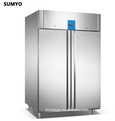 China Commercial Kitchen Upright System Refrigerator Inverter Cooling Double Door Freezer Restaurant Use Beer Fruit Glass Door Storage for sale