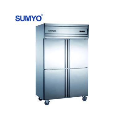 China Commercial Stainless Steel Double Temperature Upright 4 Door Kitchen Refrigerator and Freezer for Fruits and Vegetables for sale