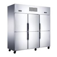 China Commercial Kitchen Equipment 6-Door Upright Freezer Chiller with LED Lighting Fan Cooling Air-Cooled Refrigerator with Trays for sale