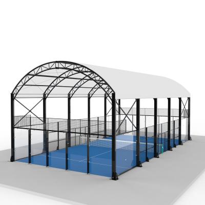 China Fixed Padel Court Roof 20x10m PVC Coated Galvanized Steel Frame All Weather for sale