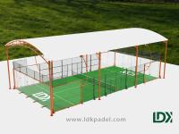 China Professional Covered Padel Court with Panoramic Glass Walls & Split Canopy for sale