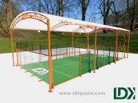 China Professional Covered Padel Court with Panoramic Glass Walls & Split Canopy for sale
