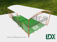 China Professional Covered Padel Court with Panoramic Glass Walls & Split Canopy for sale