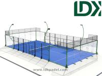 China Panoramic Glass Padel Court with Green Frame and Blue Turf for sale