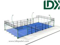 China Panoramic Glass Padel Court with Green Frame and Blue Turf for sale