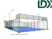 China Panoramic Glass Padel Court with Green Frame and Blue Turf for sale