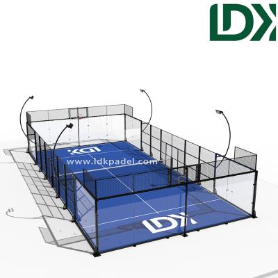 China Multi-Sport Panoramic Padel Court with Basketball Hoops – Blue Turf for sale
