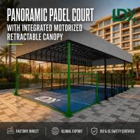 China Outdoor Panoramic Padel Court with Integrated Motorized Retractable Canopy for sale