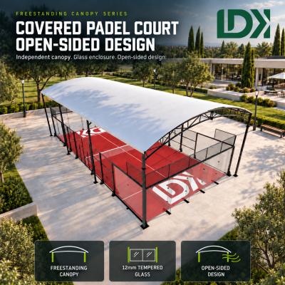 China 20m x 10m Panoramic Padel Court with Steel Frame, Tempered Glass, and Waterproof UV Resistant Roof for sale