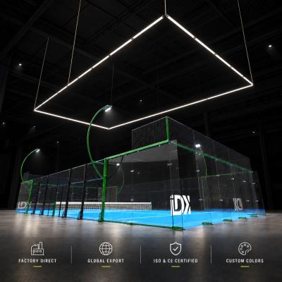 China Commercial 360° Panoramic Padel Court with Reinforced Glass Ribs and Overhead LED Lighting for sale