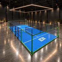China Professional Panoramic Padel Court with Suspended Overhead LED Lighting and Tempered Glass Panels for sale