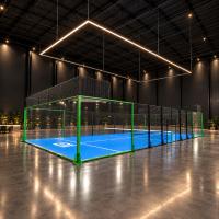 China Professional Panoramic Padel Court with Suspended Overhead LED Lighting and Tempered Glass Panels for sale