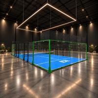 China Professional Panoramic Padel Court with Suspended Overhead LED Lighting and Tempered Glass Panels for sale
