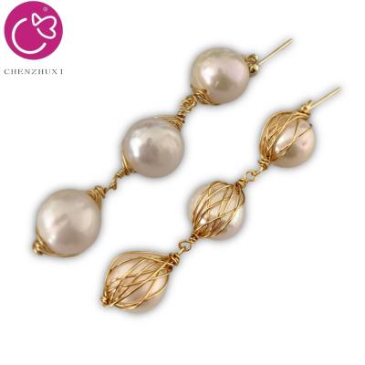 China Natural Freshwater Pearls Metal Stud Earrings Geometric Irregular for Women Girl Gift Pearl Earrings for sale