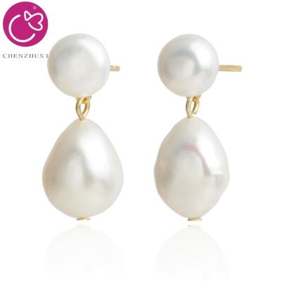 China Hot Selling Plating Cute Bold Pearl Drop Earrings Vintage Baroque Pearl Beads Stud Earring for sale