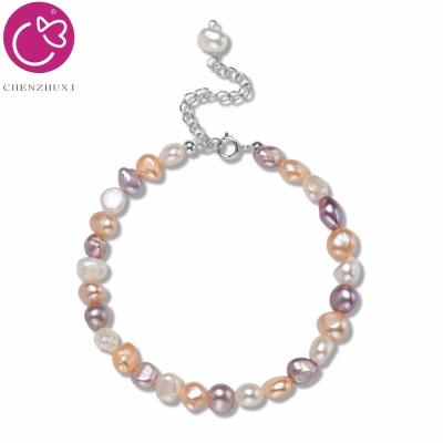 China Women Jewelry Mix Color 5-6mm Real Baroque Beaded Pearl With Silver Clasp and Extend Chain for sale