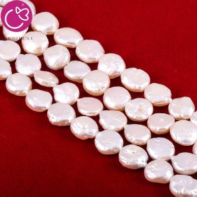 China Natural White Real Loose Freshwater Baroque Coin Pearl Beads Strand for sale