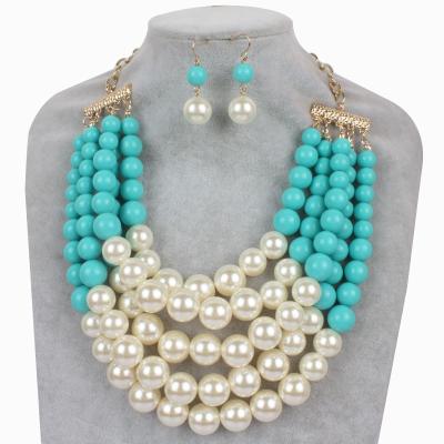 China CZX11154 Pearl Necklace Glass Bead Statement Necklace Women Jewelry Set for sale