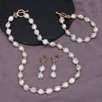 China Freshwater Necklace Baroque Pearls Natural Women 10mm Jewelry Sets Gold Plated Opp Bag Wholesale Stainless Steel Jewelry Sets for sale