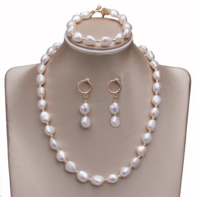 China Freshwater Necklace Baroque Pearls Natural Women 10mm Jewelry Sets Gold Plated Opp Bag Wholesale Stainless Steel Jewelry Sets for sale