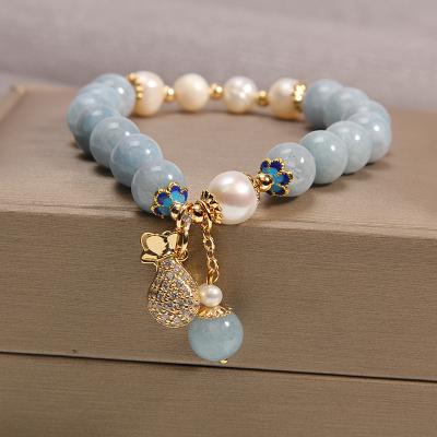 China 2025 Trendy Hot Selling Copper Alloy Blue Freshwater Pearl Bracelet Fashion Simple Bracelets Jewelry Accessory for Women Gift for sale