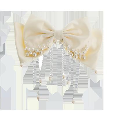 China Simple Satin Bowknot Pearl Tassel Hairpin Japanese and Korean Bridal Wedding Dress Headwear Photo Style Accessories for sale