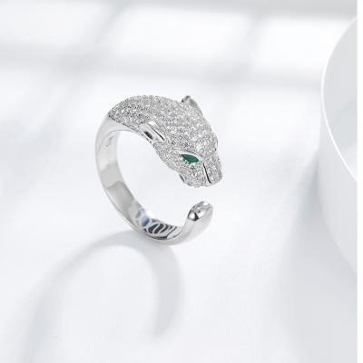 China 925 Sterling Silver Plated 18K European and American Fashion Animal Leopard Head Couple Ring for sale