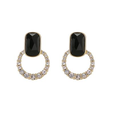 China Shining Black Stone Autumn and Winter Popular Fashion 925 Silver Needle Elegant Earrings for sale