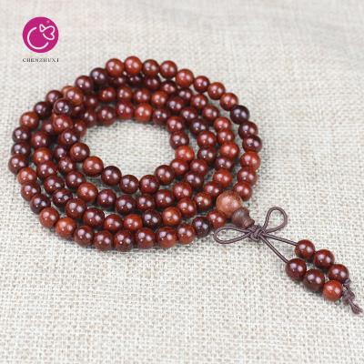 China Wholesale Small Leaf Red Sandalwood Natural Wooden Beads Bracelet Blood Ebony Beads Buddhist Necklace Bracelet for sale