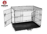 China Double Door Pet Dog Kennel Crate Cage With Black Metal Foldable Heavy Duty for sale