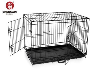 China Double Door Pet Dog Kennel Crate Cage With Black Metal Foldable Heavy Duty for sale
