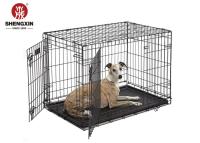 China Double Door Pet Dog Kennel Crate Cage With Black Metal Foldable Heavy Duty for sale
